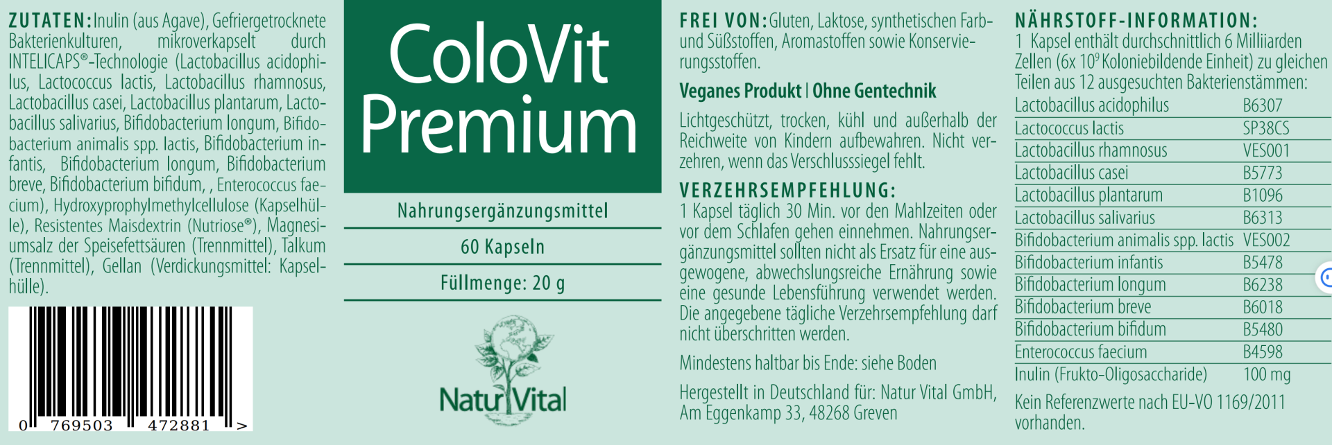 Colovit Premium von Natur Vital - 60 veg. Kapseln